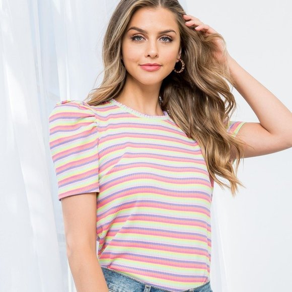 THML | Tops | Thml Puff Sleeve Pastel Knit Top Xl | Poshmark
